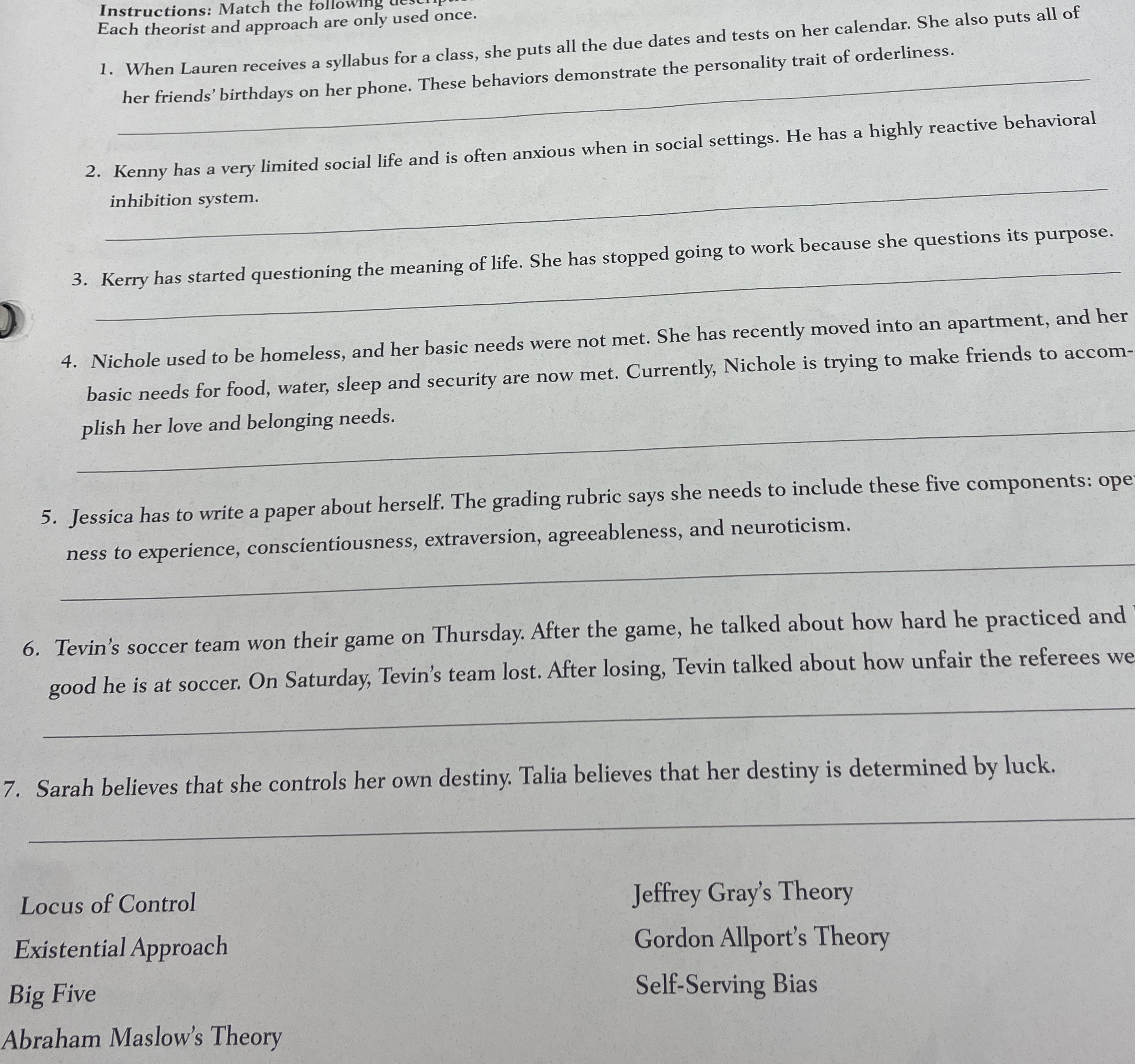 Solved Instructions: Match the fEach theorist and approach | Chegg.com