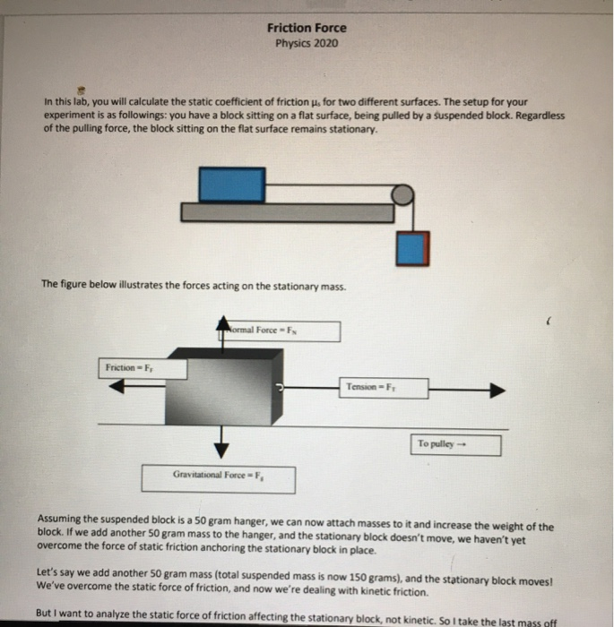 Solved Friction Force Physics 2020 In this lab, you will | Chegg.com