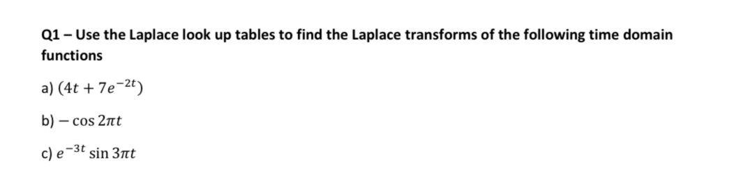Solved Q1 - Use the Laplace look up tables to find the | Chegg.com