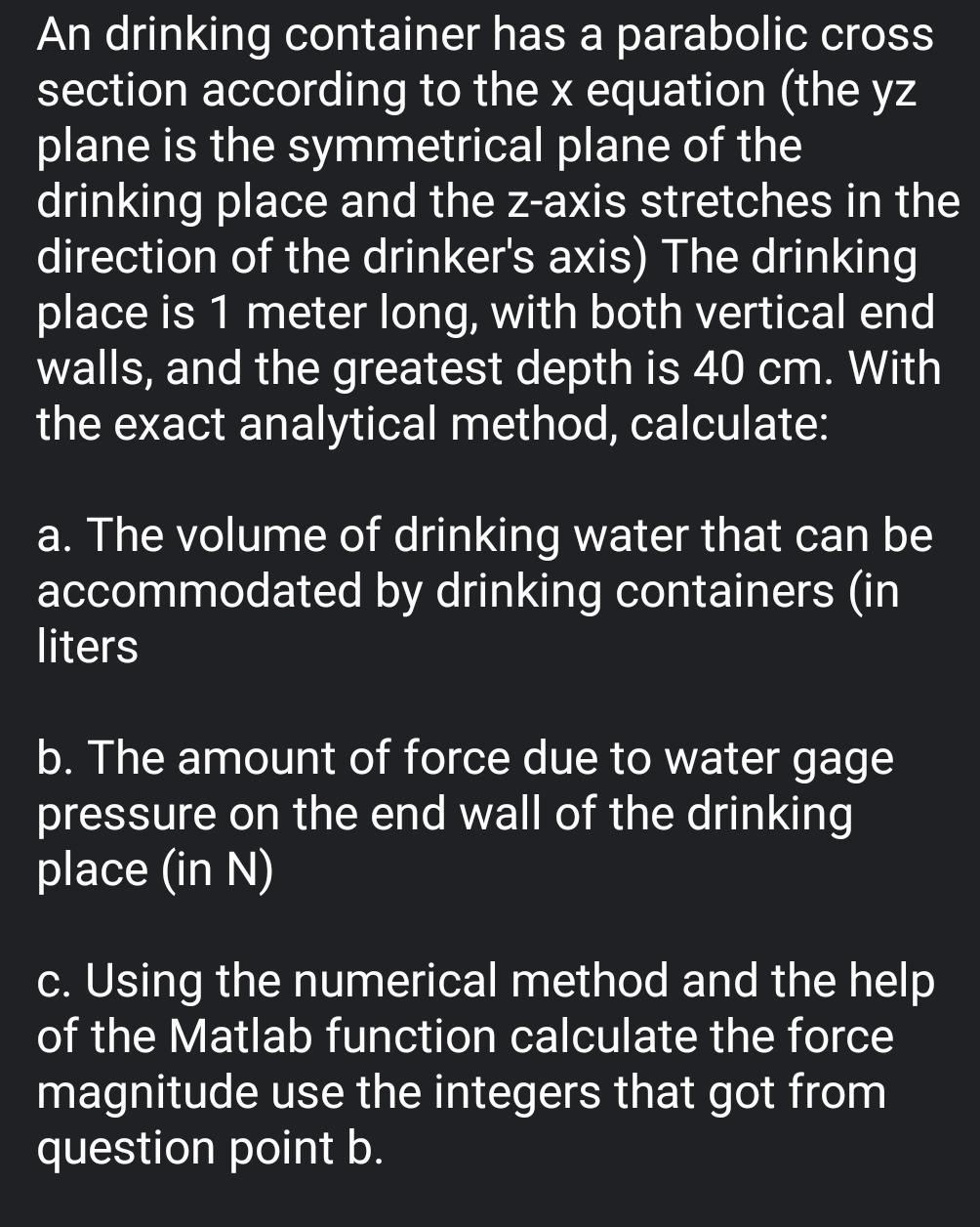 Solved An drinking container has a parabolic cross section | Chegg.com