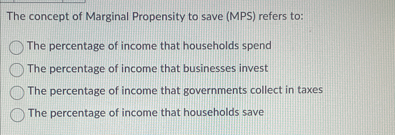 Solved The concept of Marginal Propensity to save (MPS) | Chegg.com