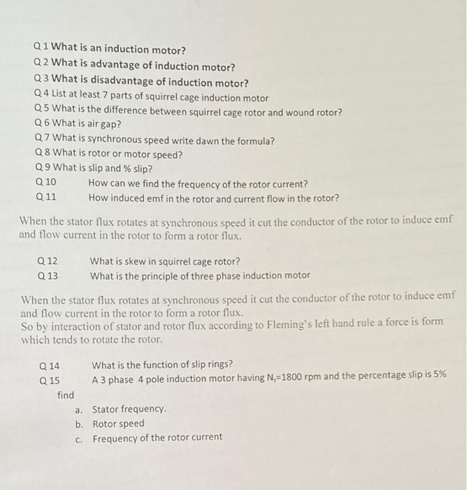 Solved Q1 What is an induction motor? Q2 What is advantage | Chegg.com