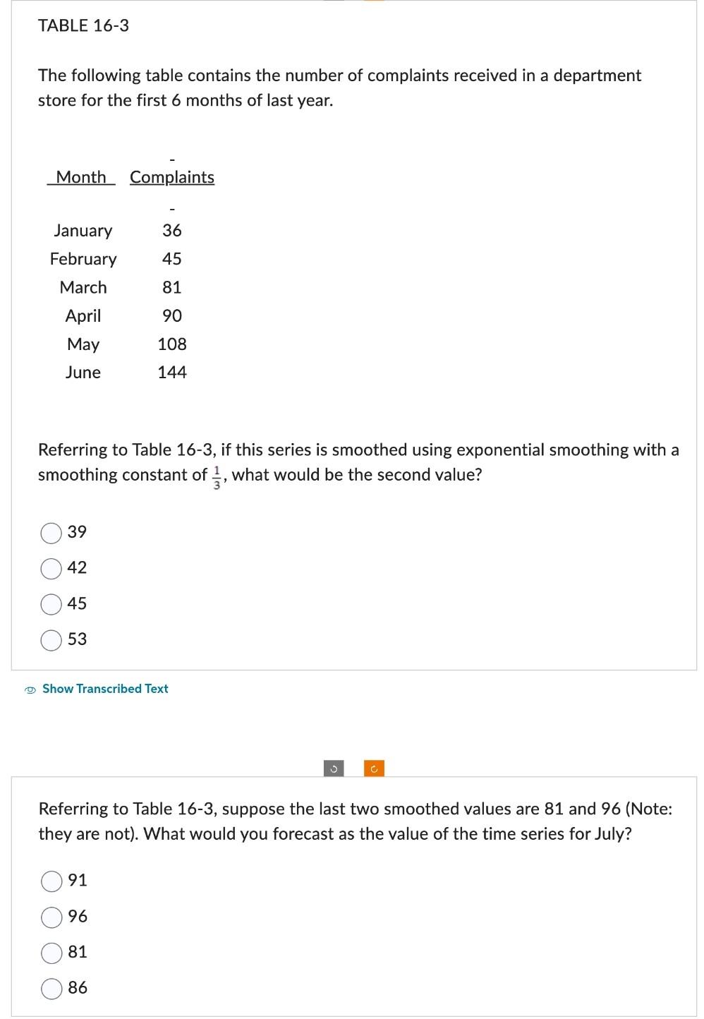 Solved The following table contains the number of complaints | Chegg.com