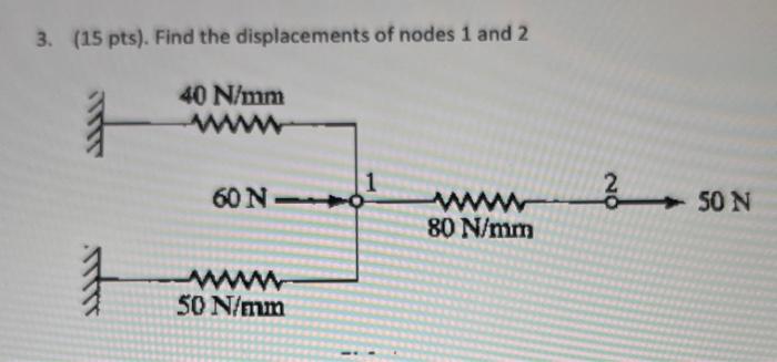 Solved 3. (15 pts). Find the displacements of nodes 1 and 2 | Chegg.com