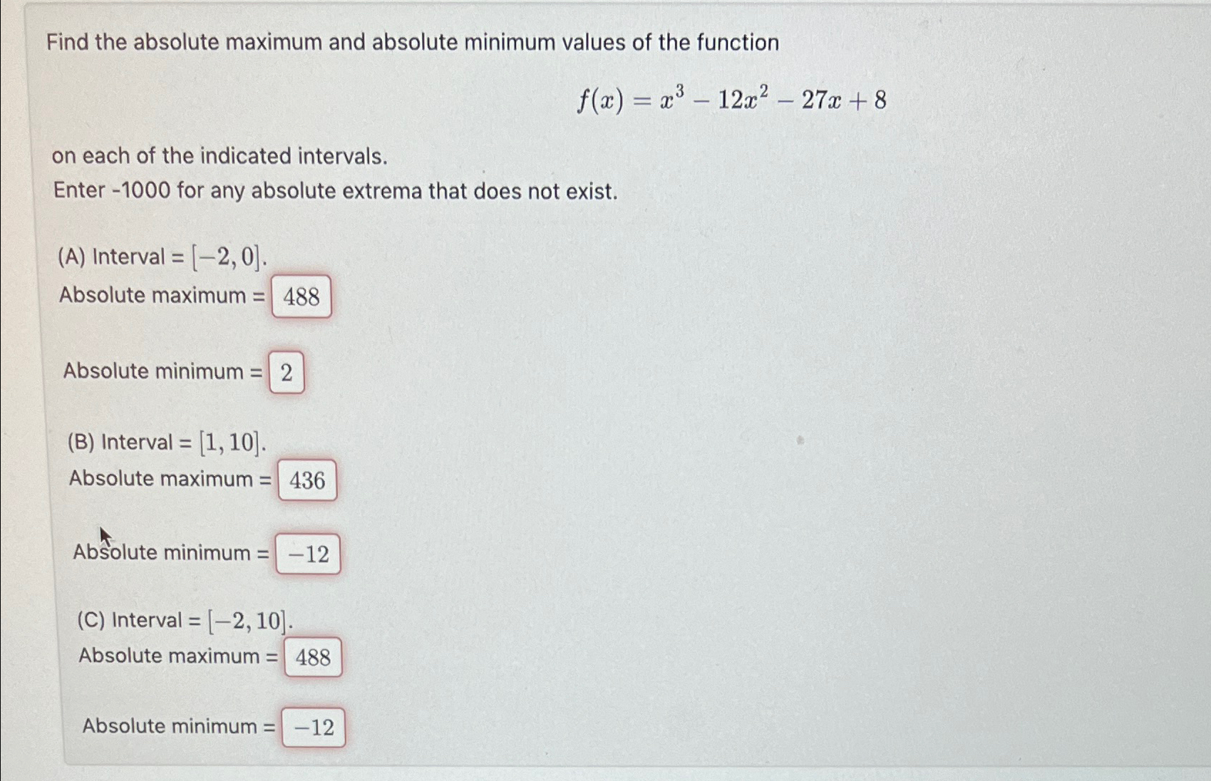 Solved Find the absolute maximum and absolute minimum values | Chegg.com