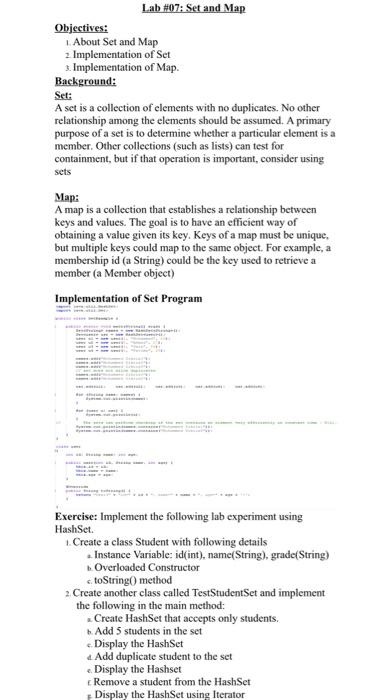 Solved Lab #07: Set and Map Objectives: About Set and Map 2. | Chegg.com