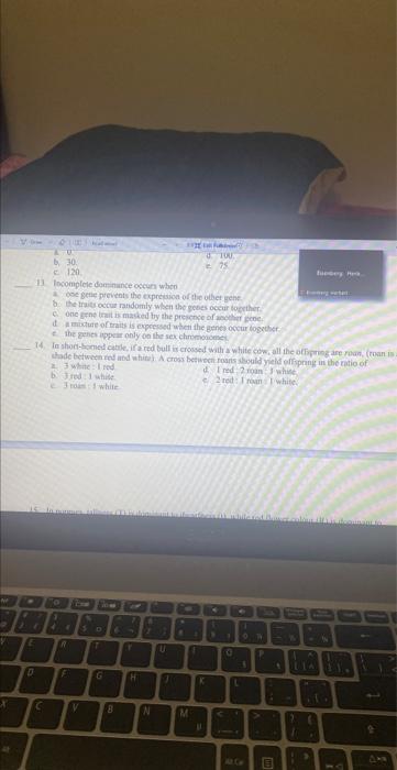 11 Incomplele dominance osein when a ose getie | Chegg.com