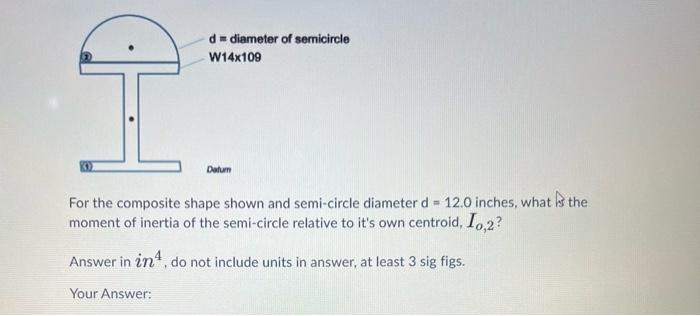 Solved d = diameter of semicircle W14x109 Datum For the | Chegg.com