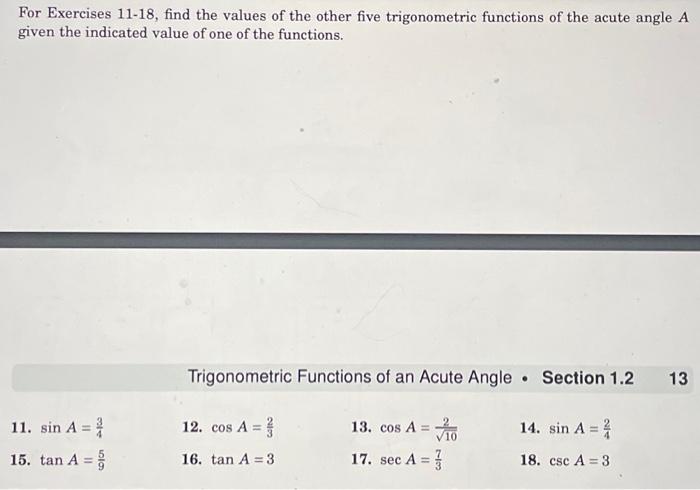 Solved For Exercises 11-18, find the values of the other | Chegg.com