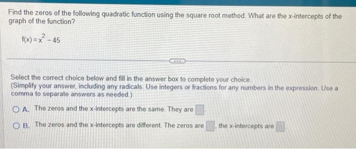 Solved Find the zeros of the following quadratic function | Chegg.com