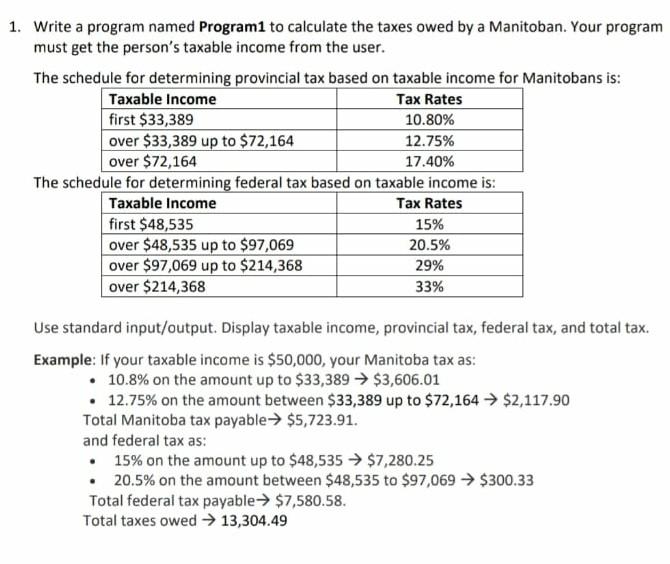 Solved 1 Write A Program Named Program1 To Calculate The 