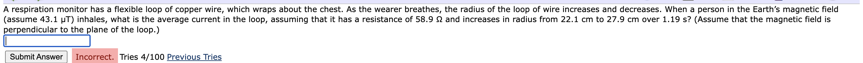 Solved A respiration monitor has a flexible loop of copper | Chegg.com