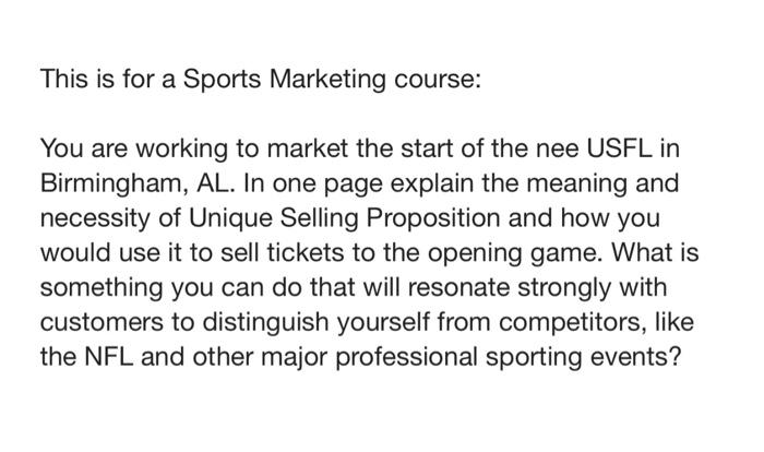 Solved This is for a Sports Marketing course: You are | Chegg.com