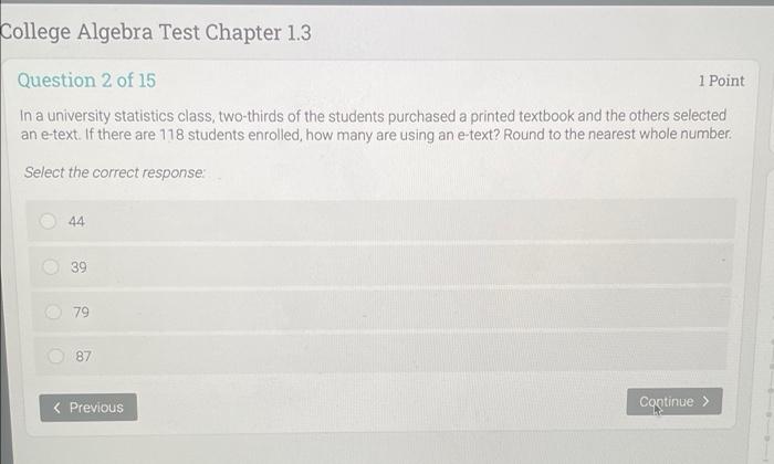 Solved College Algebra Test Chapter 1.3 Question 2 of 15 1 | Chegg.com