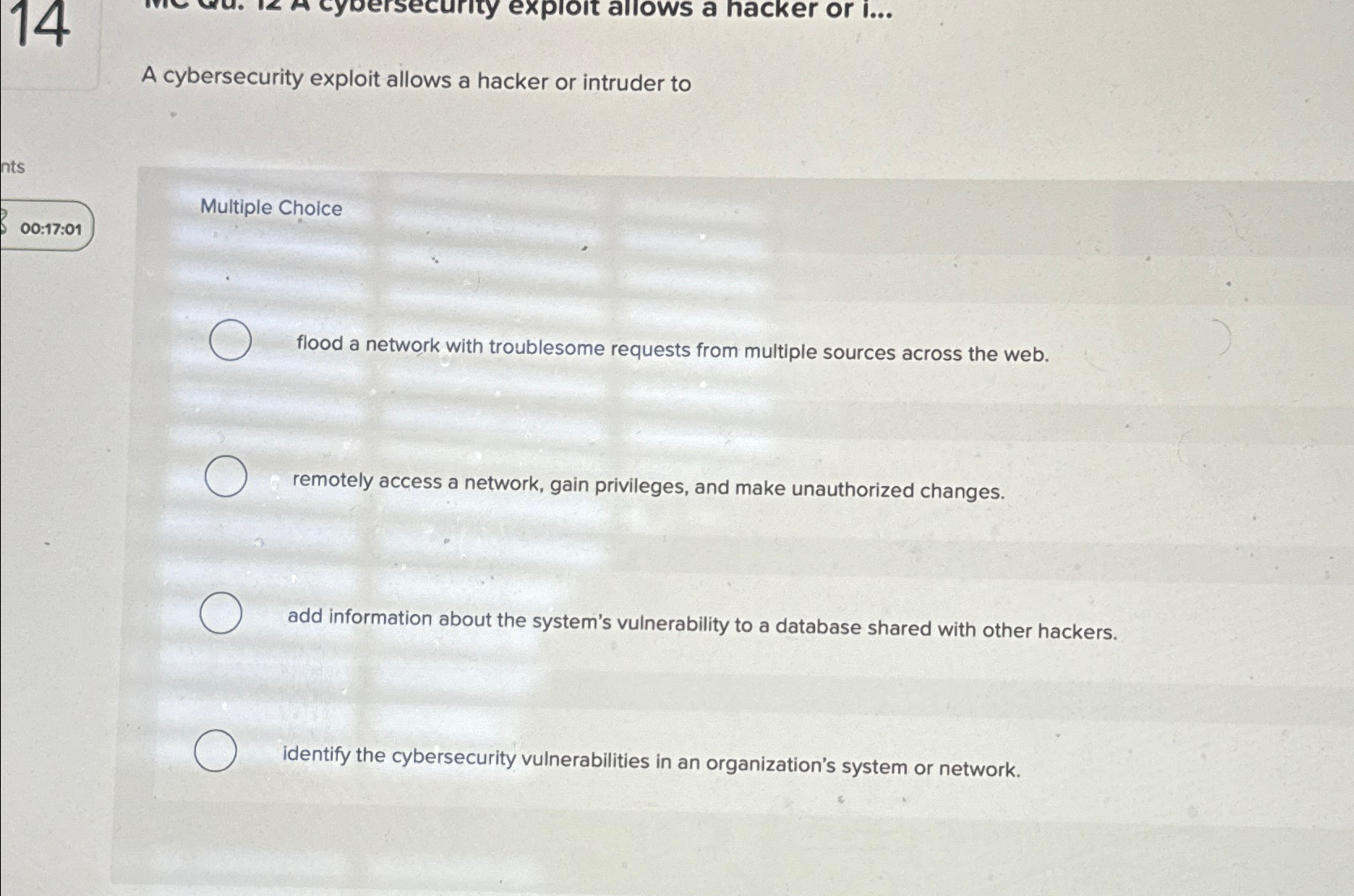 Solved 14 ﻿me wa. ﻿is a cyoersecurity exploit allows a | Chegg.com