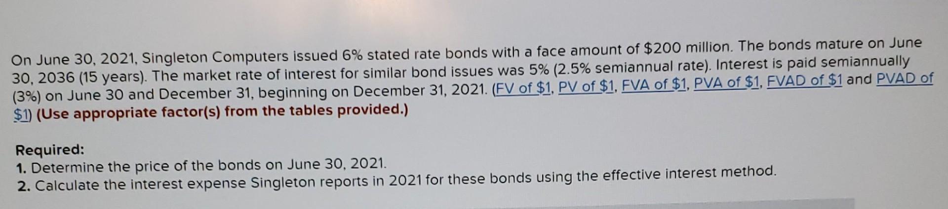 Solved On June 30, 2021, Singleton Computers issued 6% | Chegg.com