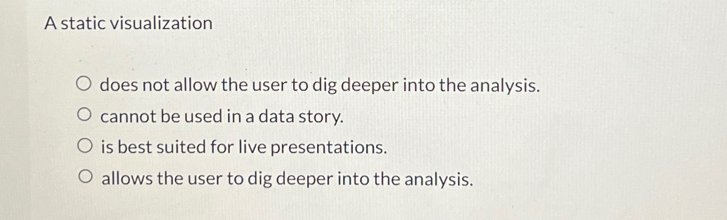Solved A static visualizationdoes not allow the user to dig | Chegg.com