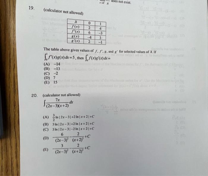 Solved 19. (calculator not allowed) The table above gives | Chegg.com