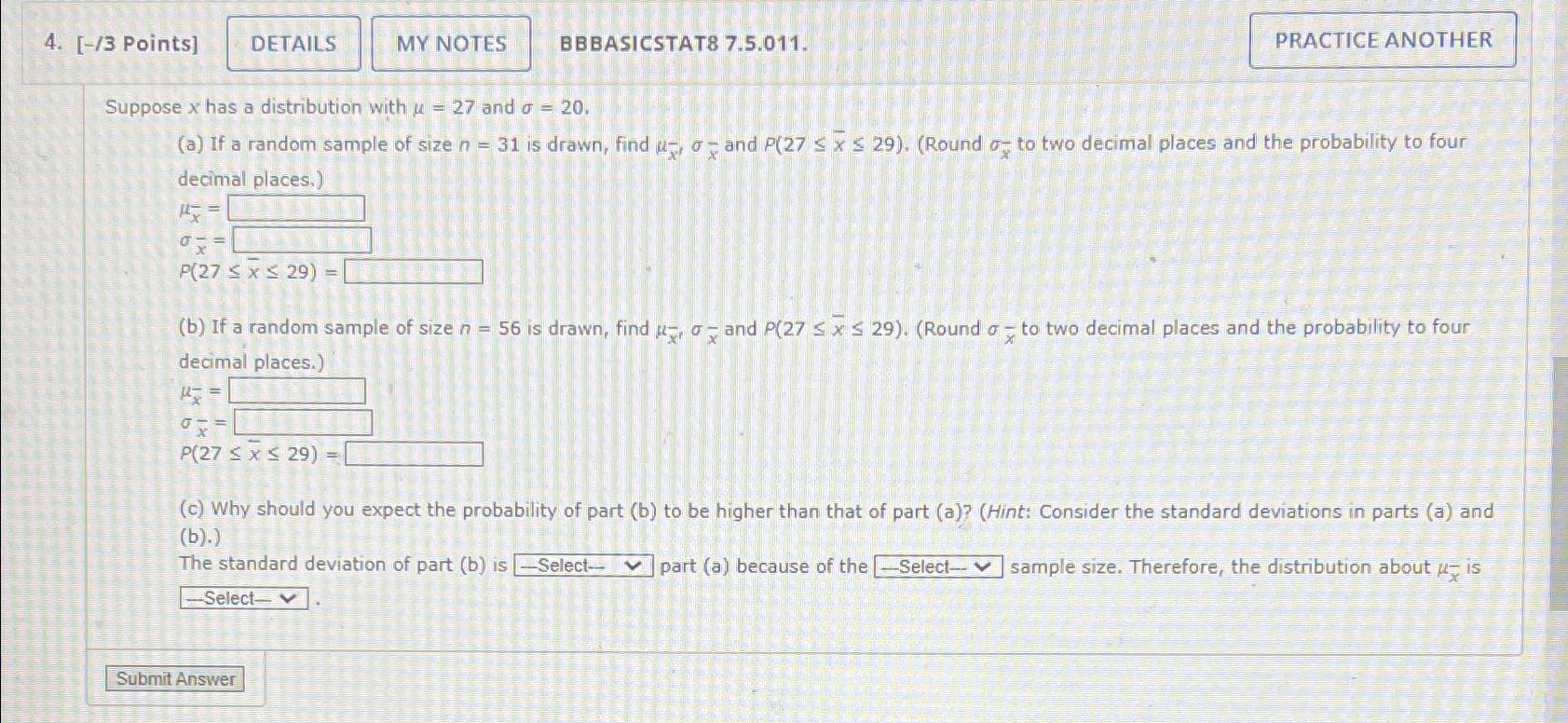 Solved Points]BBBASICSTAT8 7.5.011.Suppose x ﻿has a | Chegg.com
