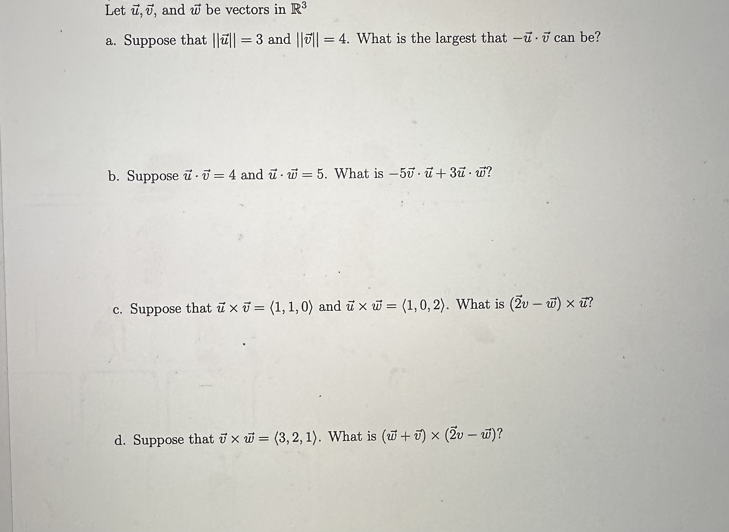 Solved Let vec(u),vec(v), ﻿and vec(w) ﻿be vectors in R3a. | Chegg.com