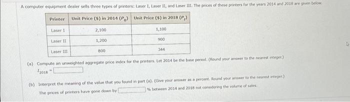 Solved (a) Compute an unweighted aggregate price index for | Chegg.com