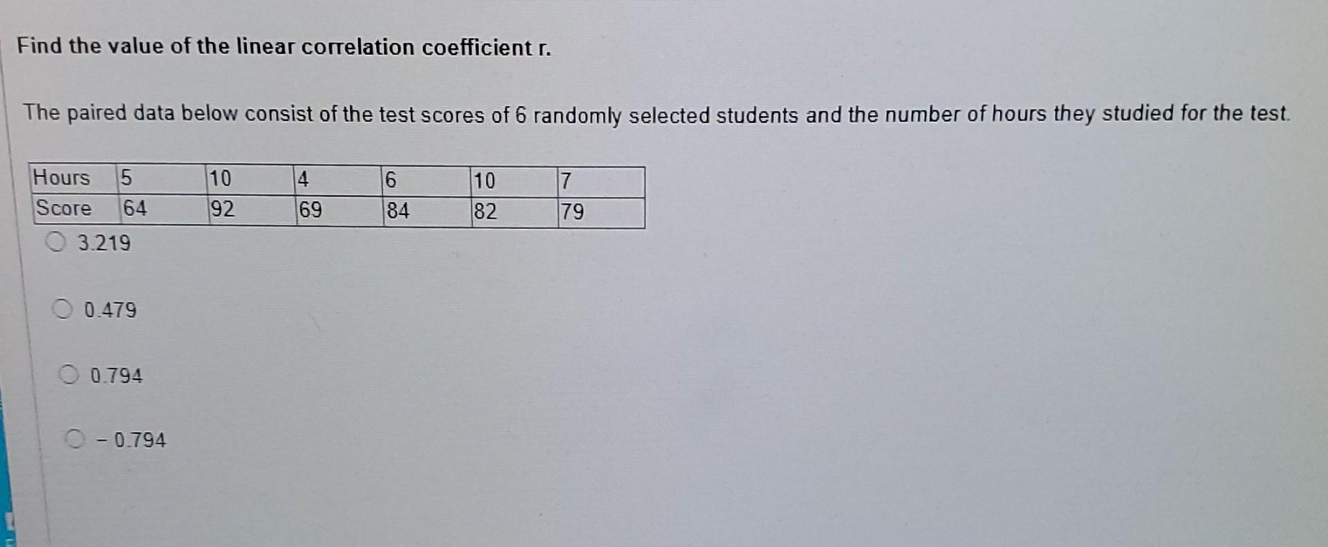 Solved Find The Value Of The Linear Correlation Coefficient