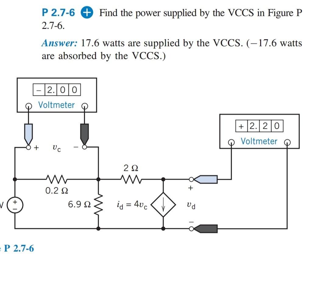 Solved P 2.7-6 + Find the power supplied by the VCCS in | Chegg.com