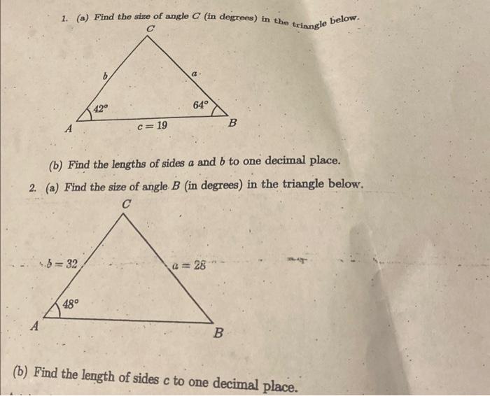 [Solved]: 1. (a) Find the size of angle C (in degrees) in t