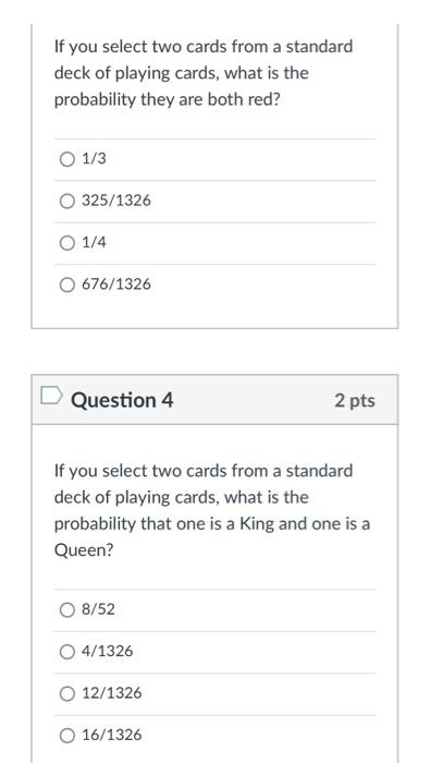 Solved If you select one card from a standard deck of | Chegg.com