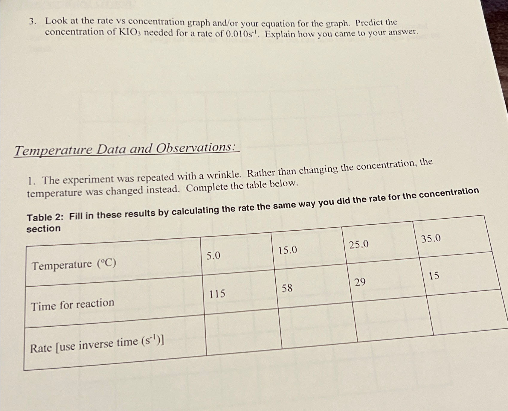 Look at the rate vs concentration graph and/or your | Chegg.com