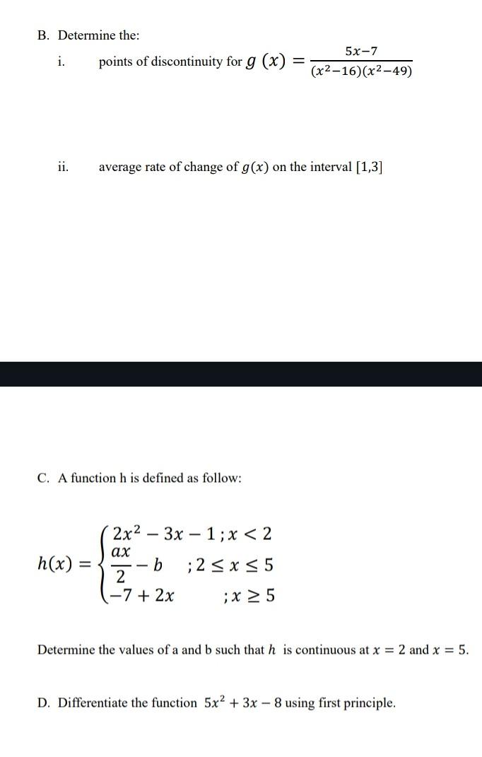 Solved B. Determine the: i. points of discontinuity for | Chegg.com