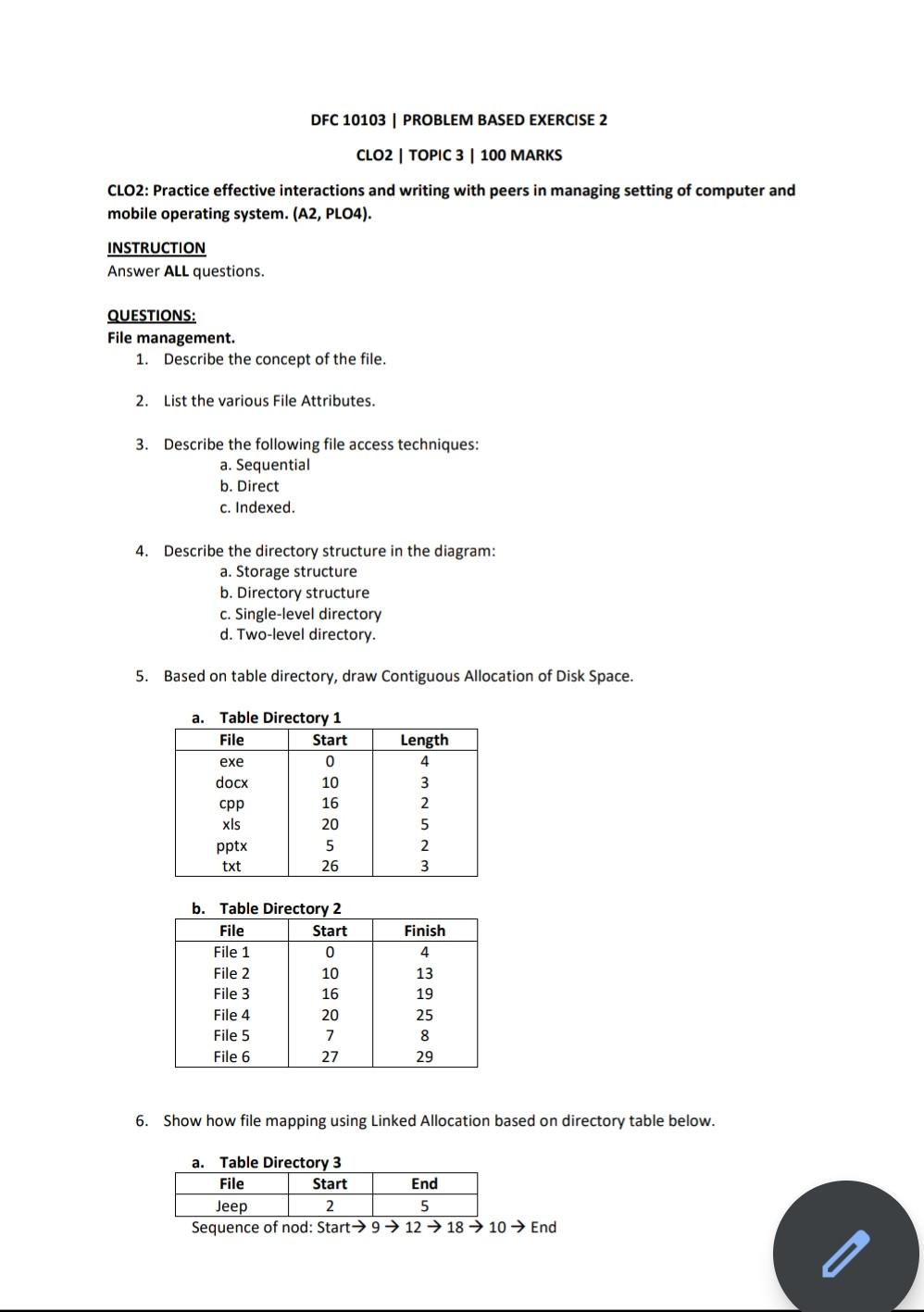 Solved DFC 10103 | PROBLEM BASED EXERCISE 2 CLO2 | TOPIC 3 | | Chegg.com