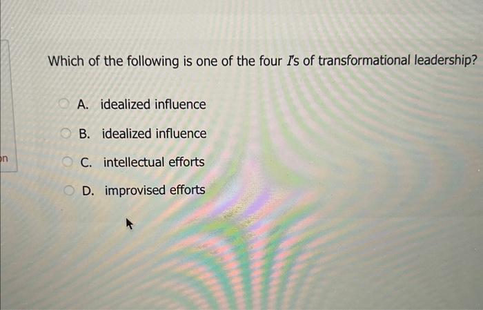 Solved Which of the following is one of the four I's of | Chegg.com