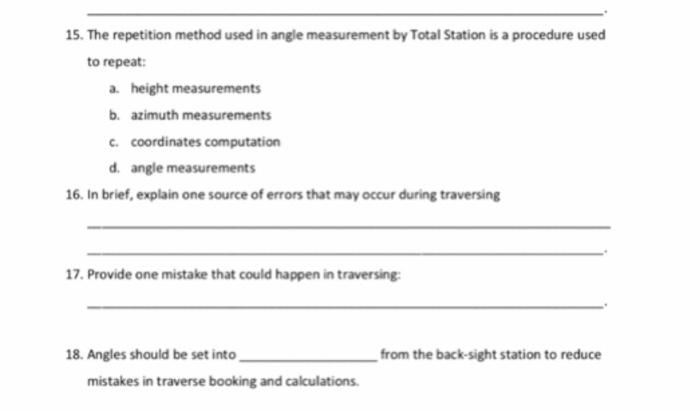 Solved 15. The repetition method used in angle measurement | Chegg.com