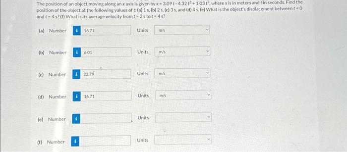 Solved The position of an object moving along an x axis is | Chegg.com