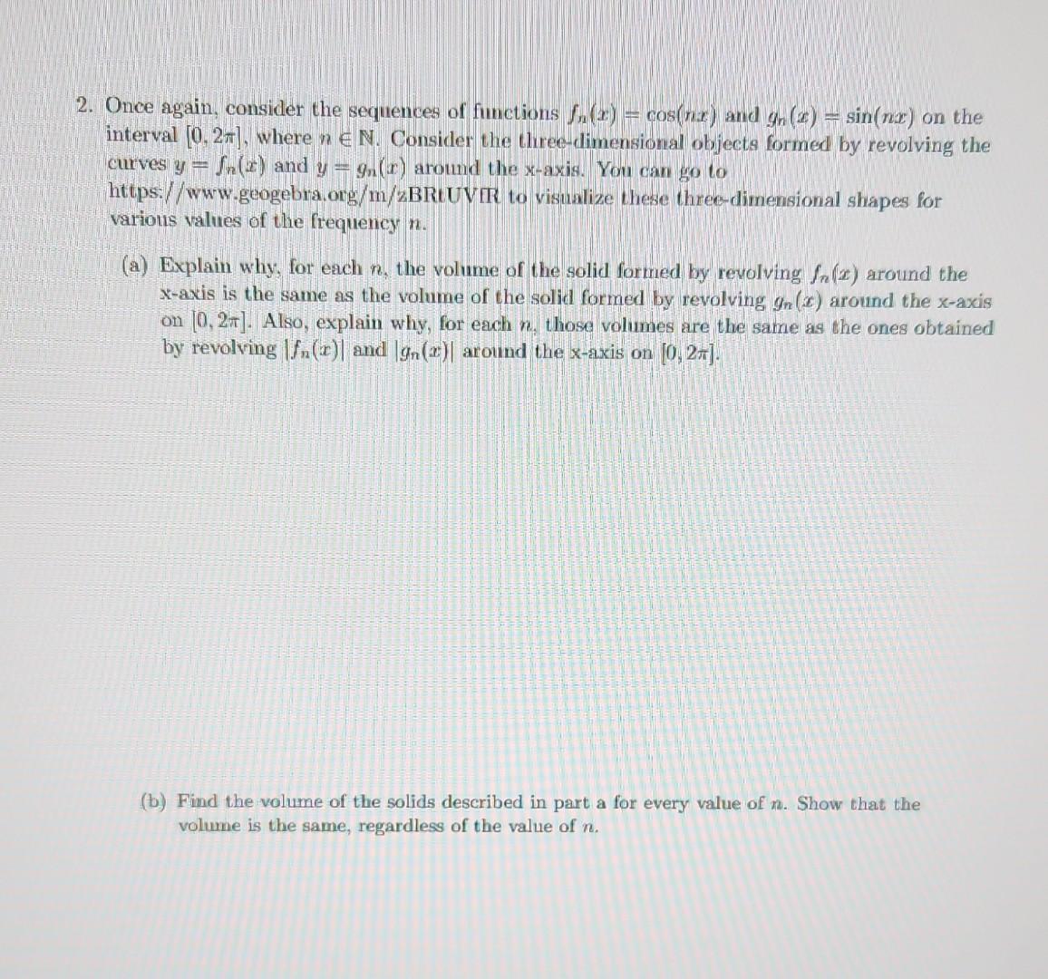2. Once again, consider the sequences of functions | Chegg.com