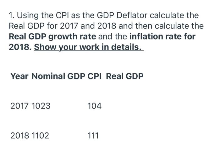 Solved 1. Using the CPI as the GDP Deflator calculate the | Chegg.com