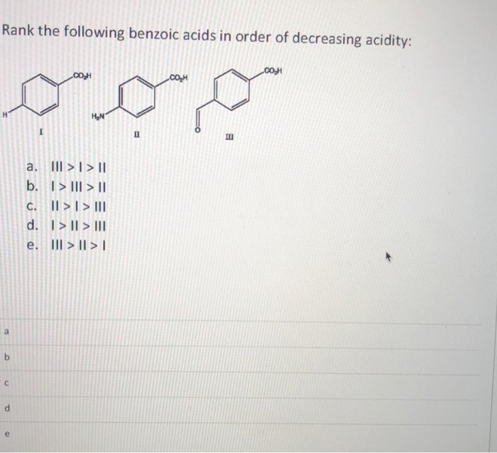 Solved Rank the following benzoic acids in order of | Chegg.com