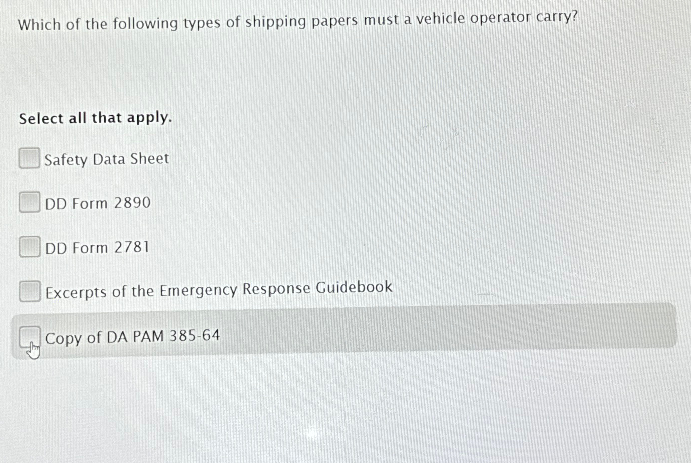 Solved Which of the following types of shipping papers must | Chegg.com