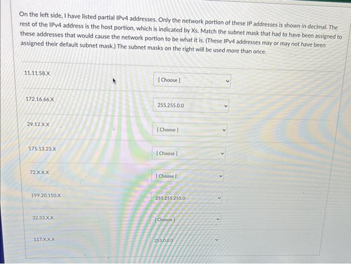 Solved On the left side, I have listed partial IPv4 | Chegg.com
