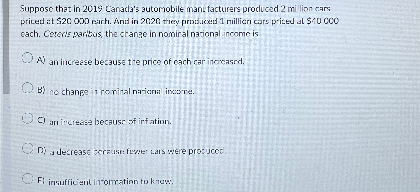 Solved Suppose that in 2019 ﻿Canada's automobile | Chegg.com