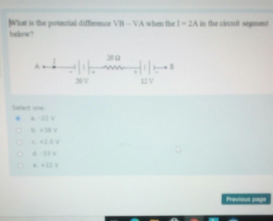 Solved What is the potential difference VB - VA when the l = | Chegg.com
