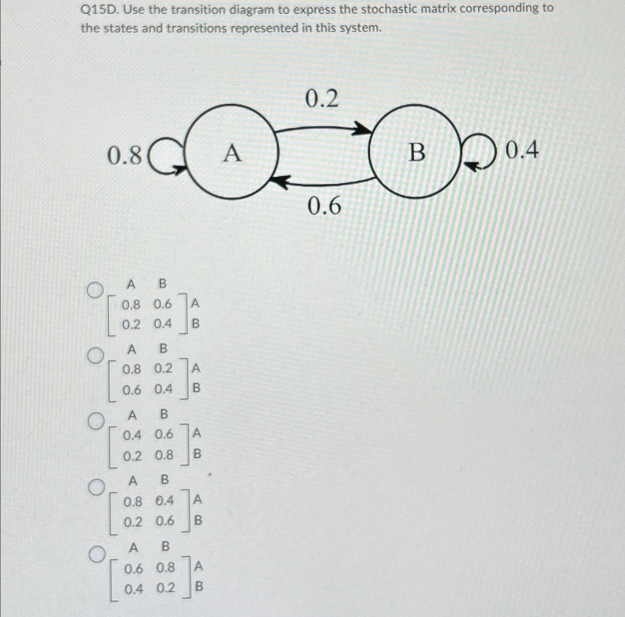 Solved Q15D. ﻿Use the transition diagram to express the | Chegg.com