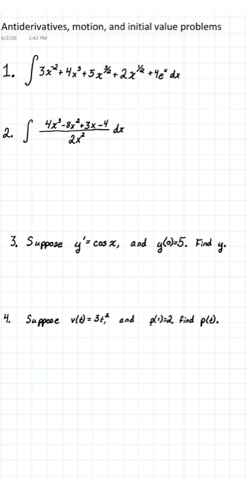 Solved Antiderivatives, motion, and initial value problems | Chegg.com