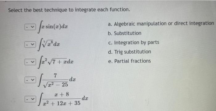 Solved Select the best technique to integrate each | Chegg.com
