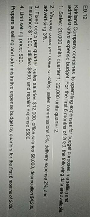 Solved E9.12 Kirkland Company combines its operating | Chegg.com