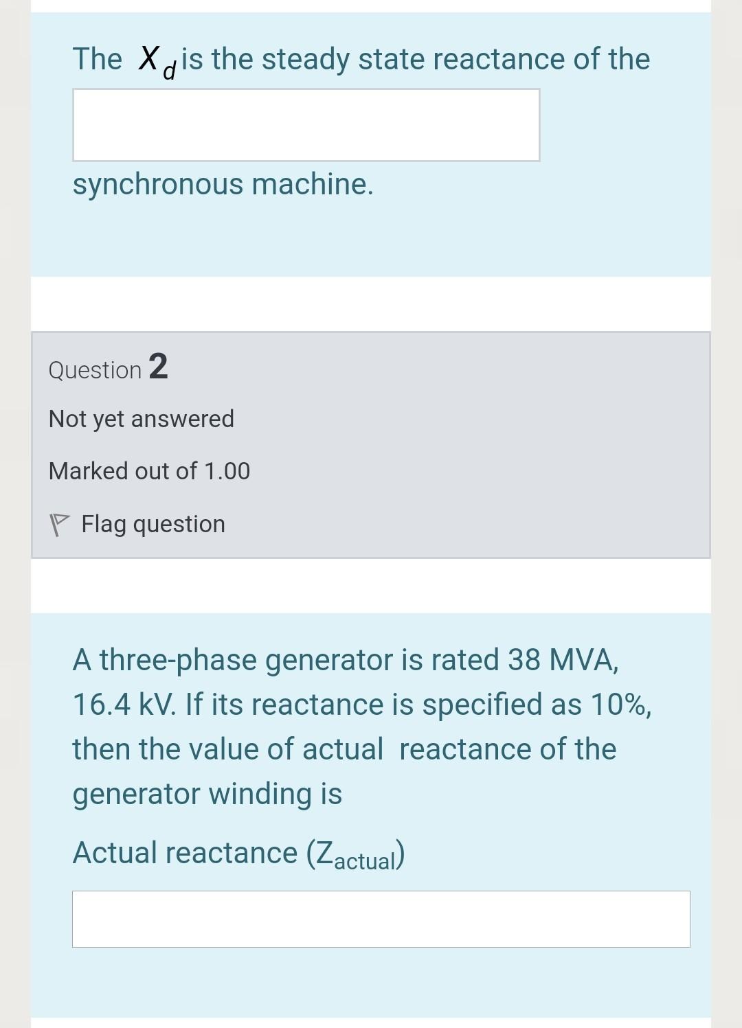 Solved The X jis the steady state reactance of the | Chegg.com