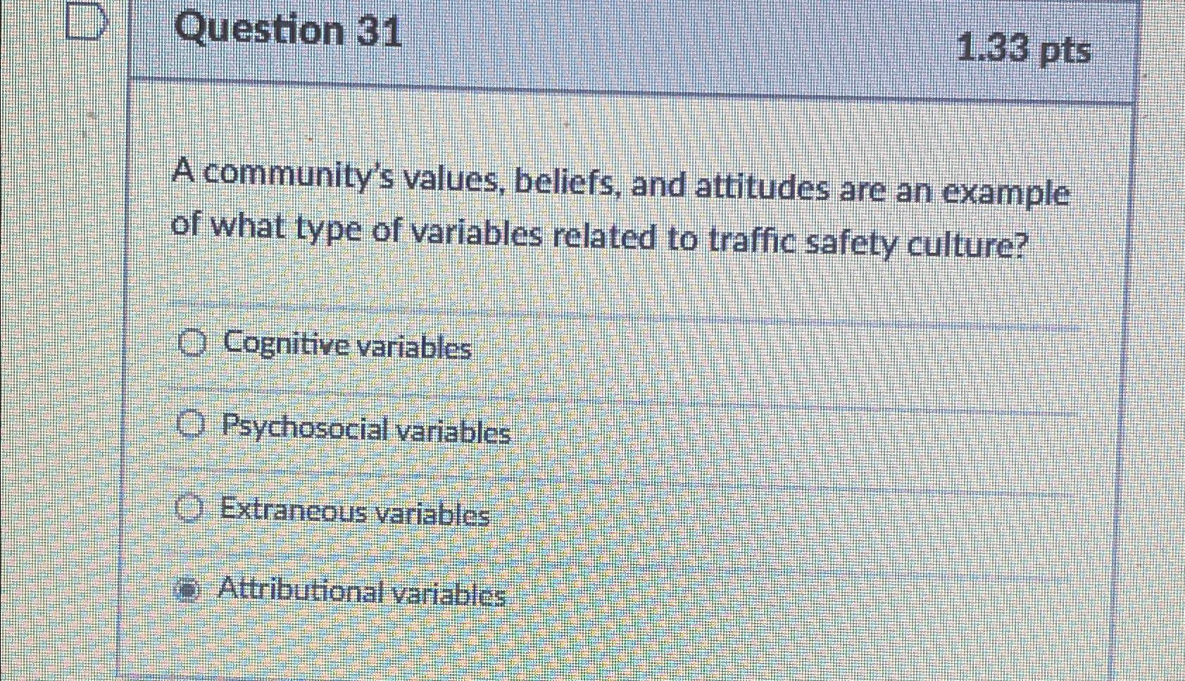 Solved Question 311.33ptsA community's values, beliefs, and | Chegg.com
