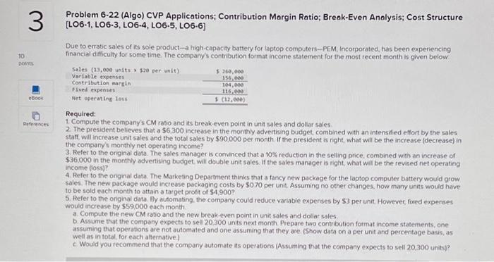 Solved Problem 6-22 (Algo) CVP Applications; Contribution | Chegg.com