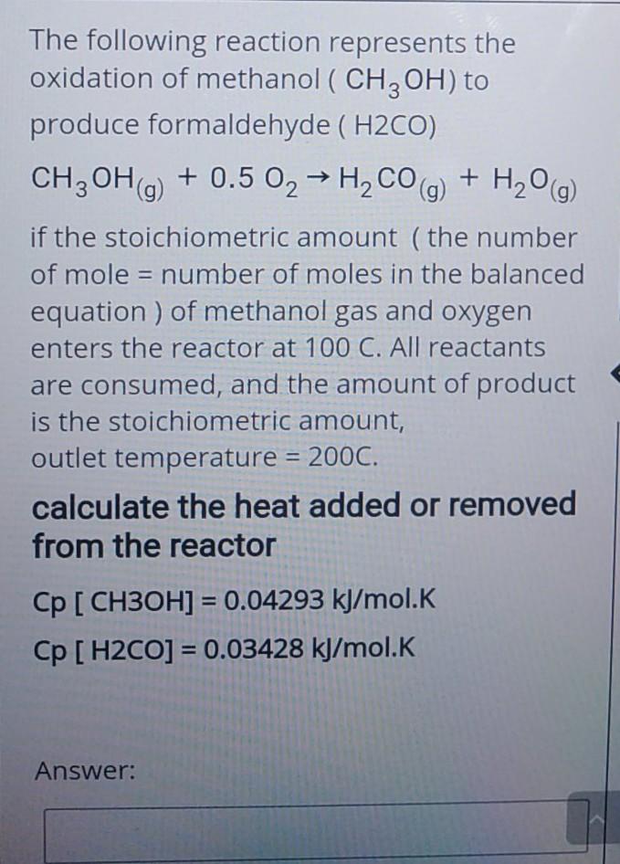 Solved The following reaction represents the oxidation of | Chegg.com